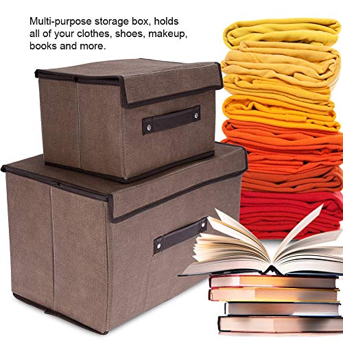 2 PCS/Set Fabric Storage Boxes with Lids Foldable Storage Cube Organizer Bins for Clothes Books Toys(Brown)