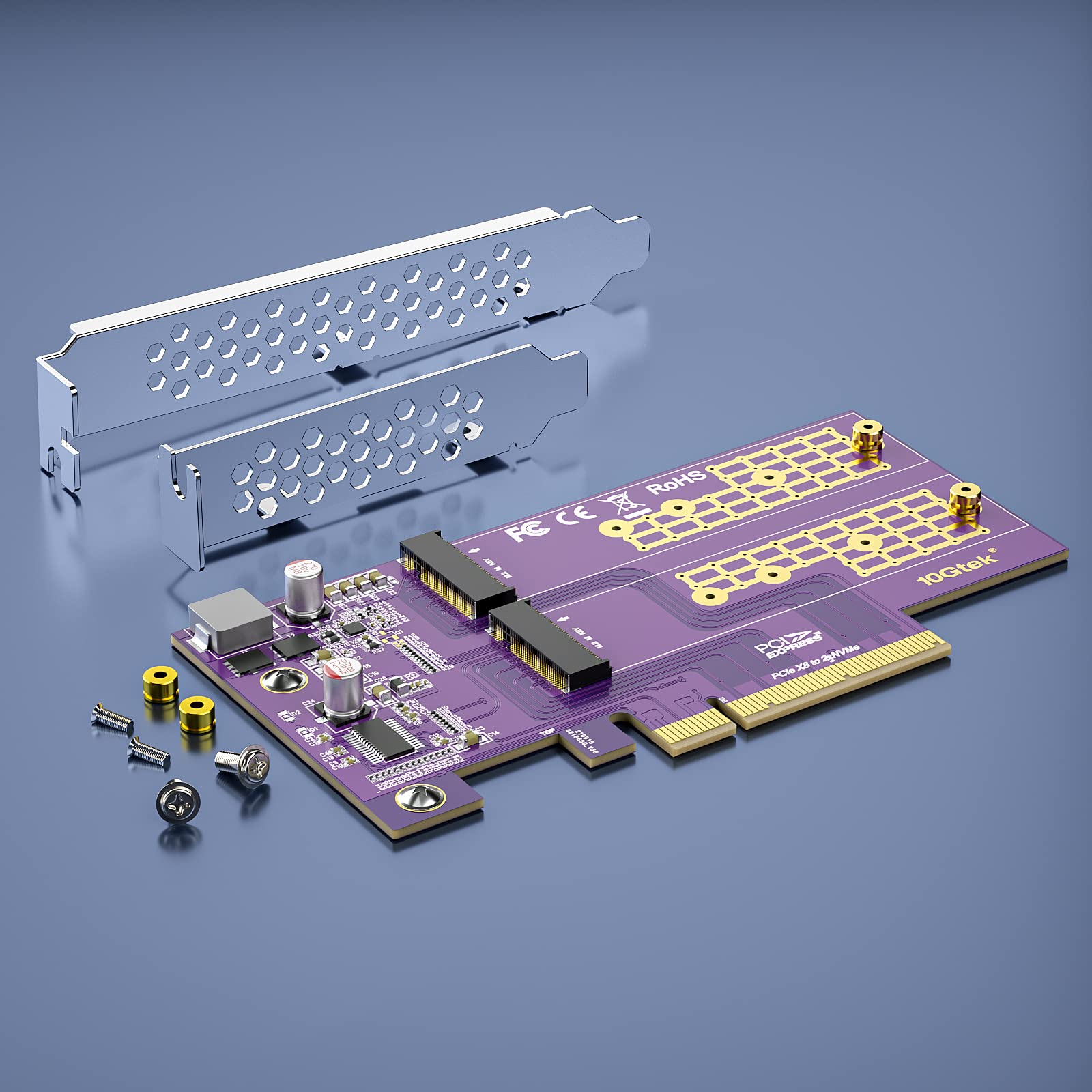 2-Port M.2 NVMe Adapter M-Key, Requires Motherboard BIOS Support for Bifurcation, PCIe X8 Gen3