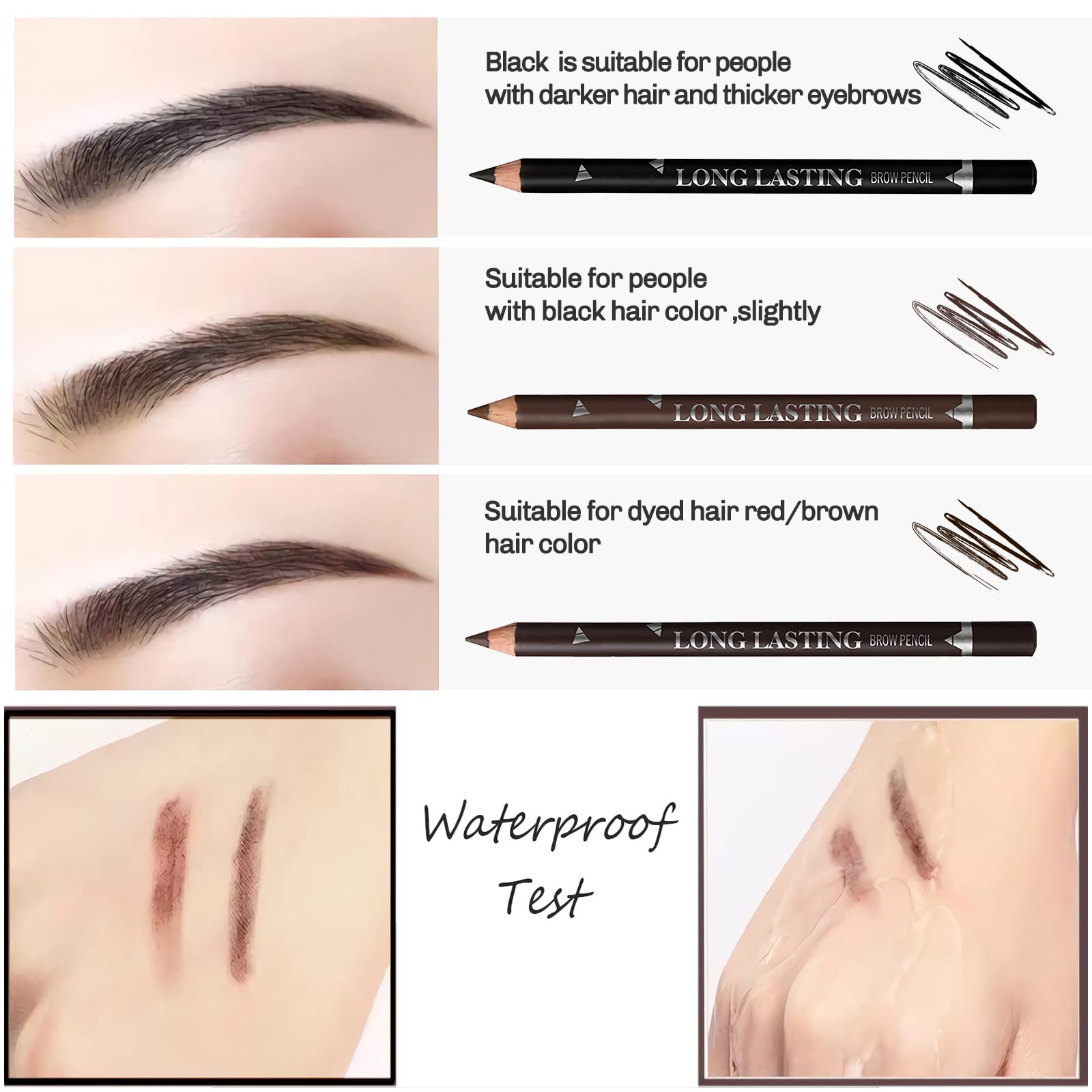 SUMEITANG 12 Pcs Dark Brown Eyebrow Pencil Eyeliner Makeup,Soft Textured,Easy to Color,Waterproof,Long Lasting Eyebrow Tint Pen for Fills in Sparse Areas and Gaps Create a Natural Eye Brow