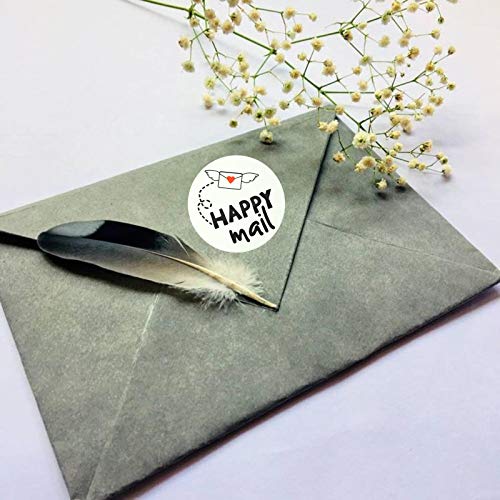 Happy Mail Stickers - 1.5 Inch 500 Round Happy Mail Labels for Small Shops Online Retailers Business and Packaging Envelope Sealing Stickers by AOODOOM