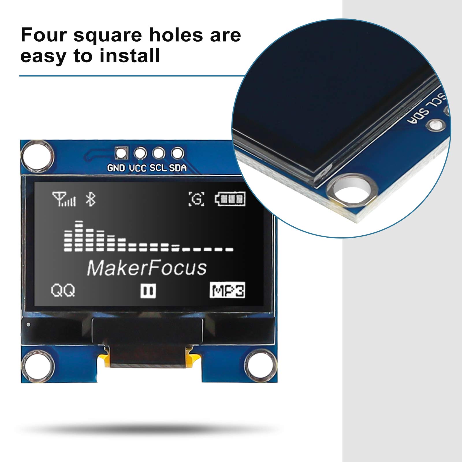 MakerFocus 2pcs OLED Display Module I2C 128x64 1.3 Inch Display Module SSD1106 White with Pins Compatible with Arduino/Raspberry Pi/ESP32