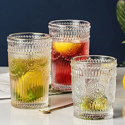 Amzcku Vintage Drinking Glass Set of 4, 10 oz - For Cocktails, Mixed Drinks, Whiskey, Beverage, Water, Milk and Juiceā¦