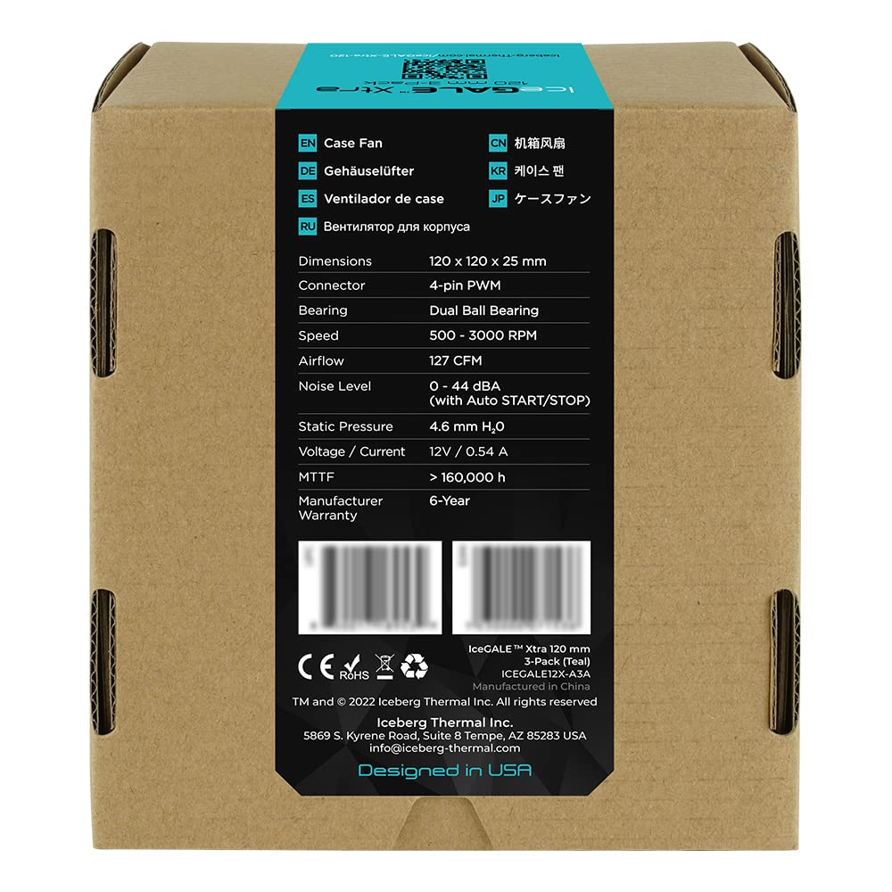 Iceberg Thermal IceGALE Xtra 120mm PWM High Performance Case Fan ((3-Pack) Teal)