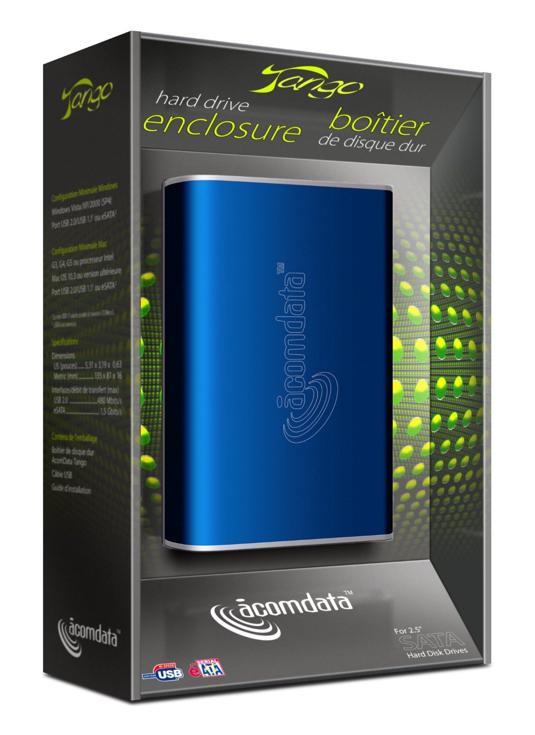 Acomdata Tango USB 2.0/eSATA 2.5-Inch SATA Hard Drive Enclosure TNGXXXUSE-BLU (Blue)