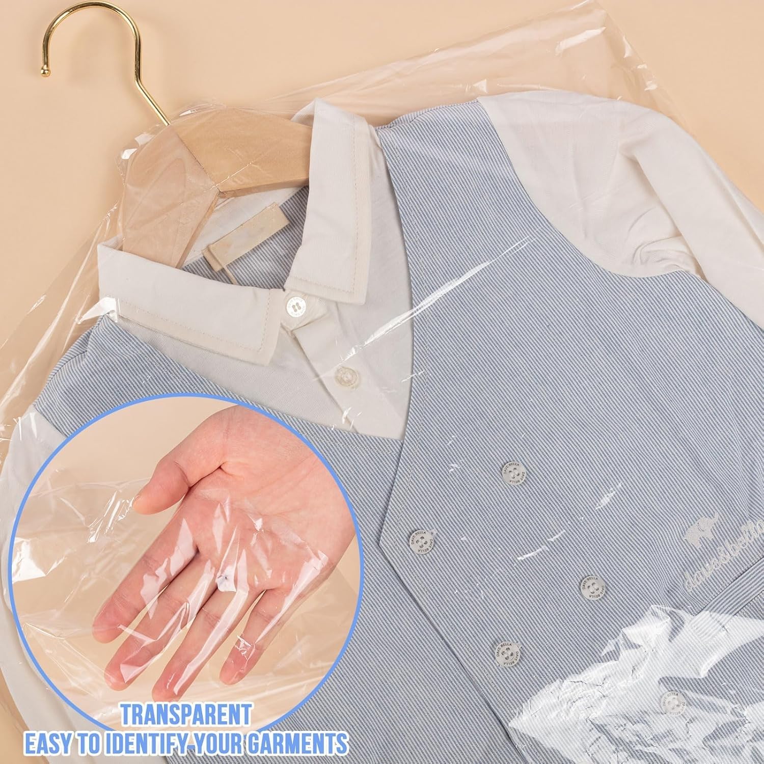 25 Pack Dry Cleaning Bags for Clothes, 60x120 cm Dry Cleaner Bags Plastic Clear, Dust-proof Plastic Garment Bags for Hanging Clothes, Home Storage, Travel, Moving