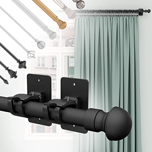AMZONHOME 4 Pieces Self Adhesive Curtain Rod Bracket, Universal Plastic Holders, No Drill Brackets Hooks for Bathroom, Bedroom, Livingroom, Kitchen (Black)