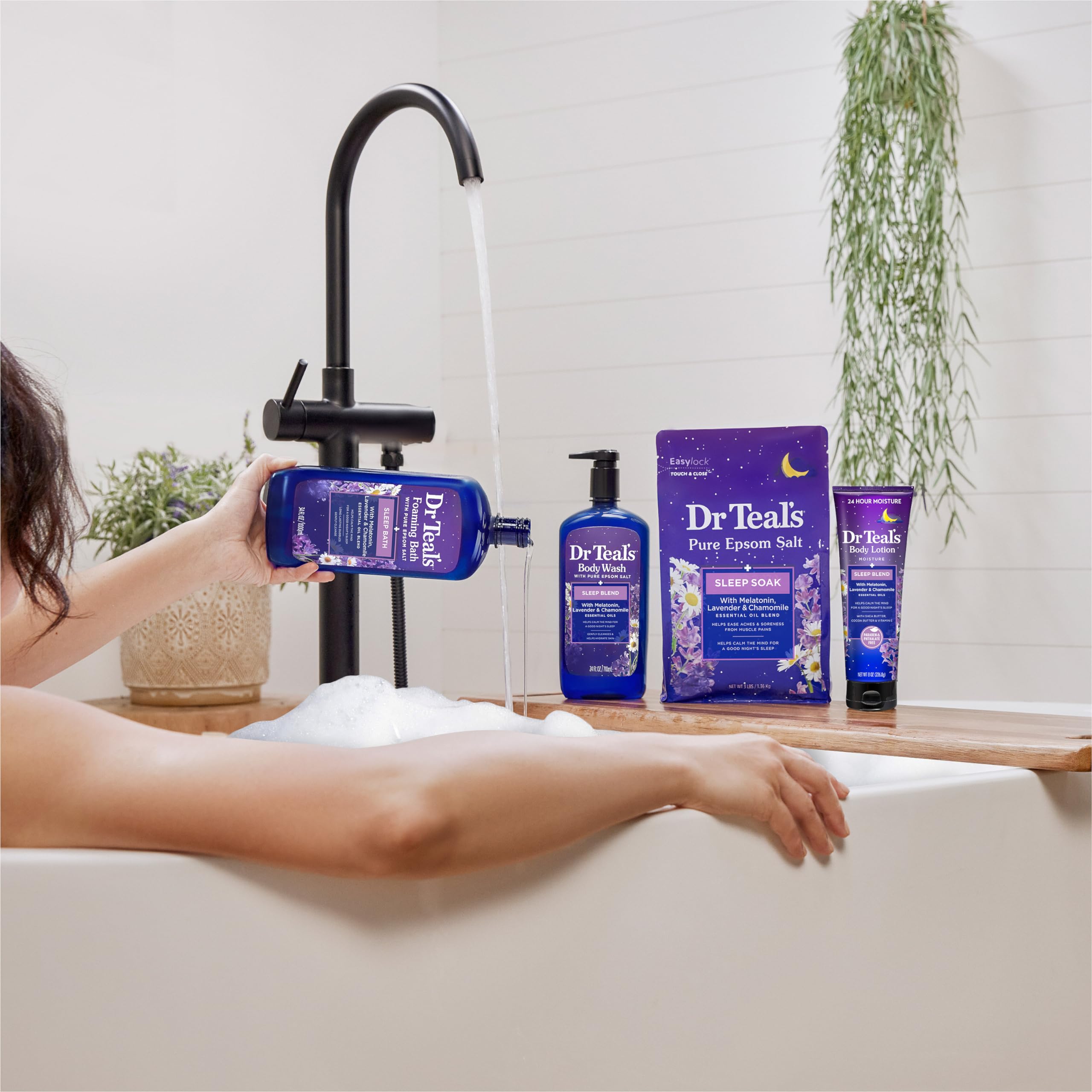 Dr Teal's Body Wash with Pure Epsom Salt, Sleep Blend with Melatonin, Lavender & Chamomile Essential Oils, 24 fl oz (Pack of 4)
