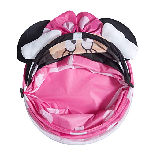 Idea Nuova Disney Minnie Mouse 3 Piece Collapsible Storage Set with Collapsible Ottoman, Bin and Figural Dome Pop Up Hamper, Pink