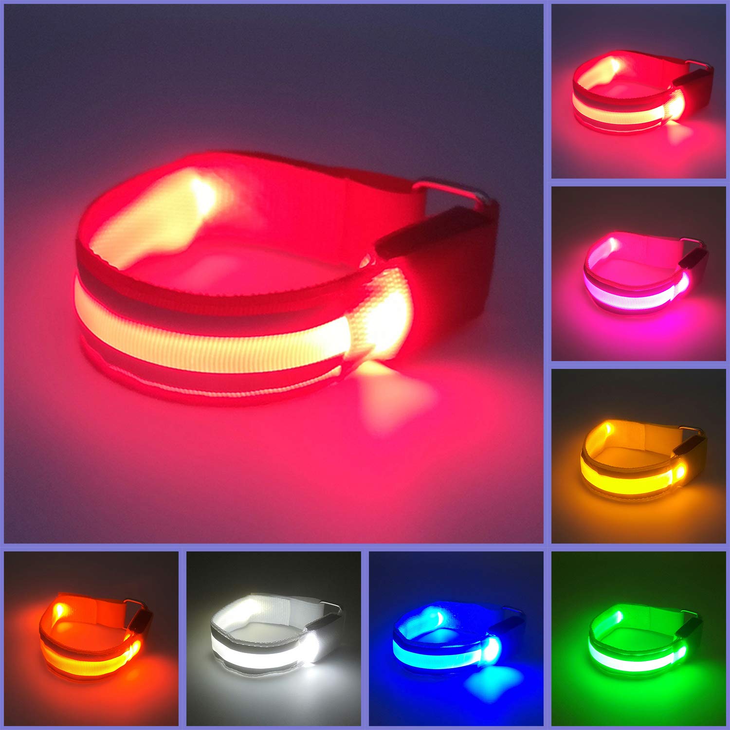 2 Pack LED Armband for Running Cycling Exercising Glow Light up in Dark Night Running Gear Safety Reflective Sports Event Wristbands with USB Charging Cord (Red)