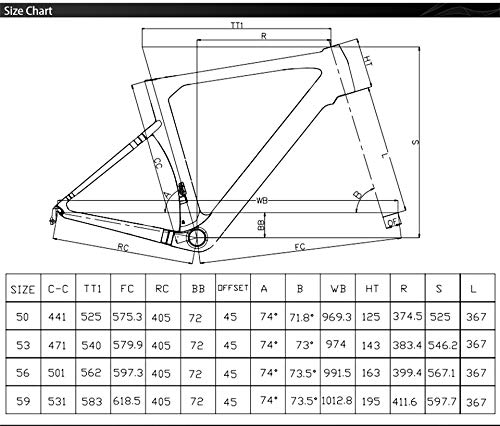 2019 Disc Brake Carbon Fiber Road Frame 14212MM UD Carbon Road Bike Frame Di2 Carbon Fiber Bicycle Frameset 50/53/56/59CM (Black Matte, 53cm)