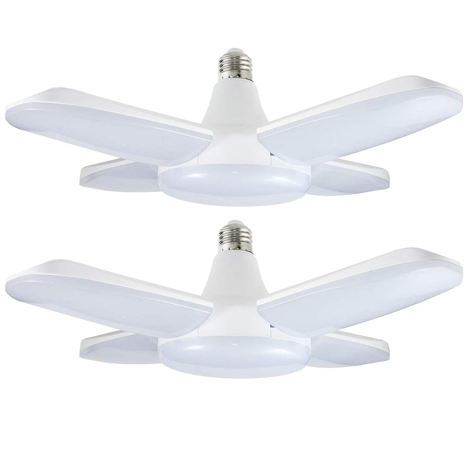 2 Pack LED Garage Lights 60W Deformable Garage Ceiling Light 6000LM White Garage Light 6000K Dimmable Garage LED Light for Warehouse Workshop Basement Workstations Light