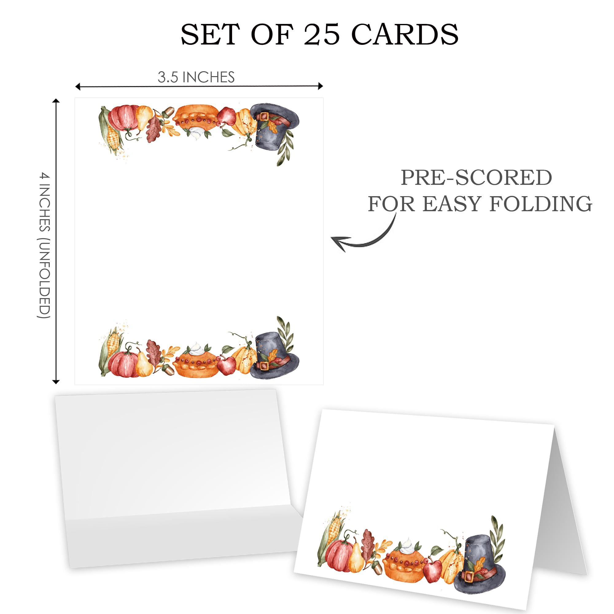 25 Pack Thanksgiving Tent Place Cards with Pumpkin, Place Cards for Table Setting, Folded Eggshell Paper Autumn Name Tent Cards for Thanksgiving Holiday Dinner Decorations - TG02