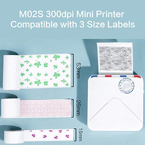 Phomemo M02S Mini Thermal Printer- Bluetooth Thermal Photo Printer with 3 Rolls Transparent Sticker Paper, Compatible with iOS + Android for Plan Journal, Study Notes, Art Creation, Work, Gift