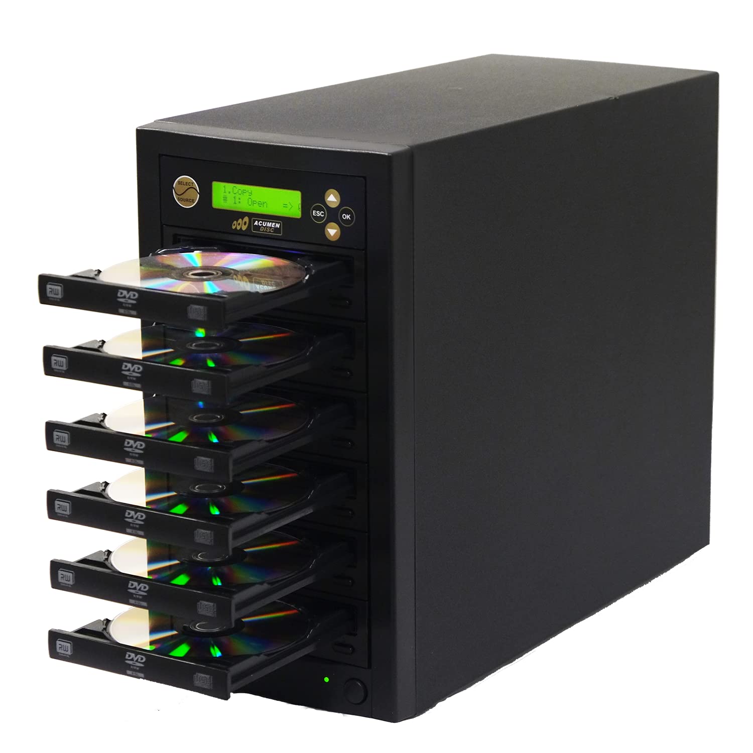 Acumen Disc 1 to 5 DVD CD Duplicator - Multiple Discs Copier Tower Machine with 24x Writers Burners Drives (Standalone Audio Video Copy Duplication Device Unit)
