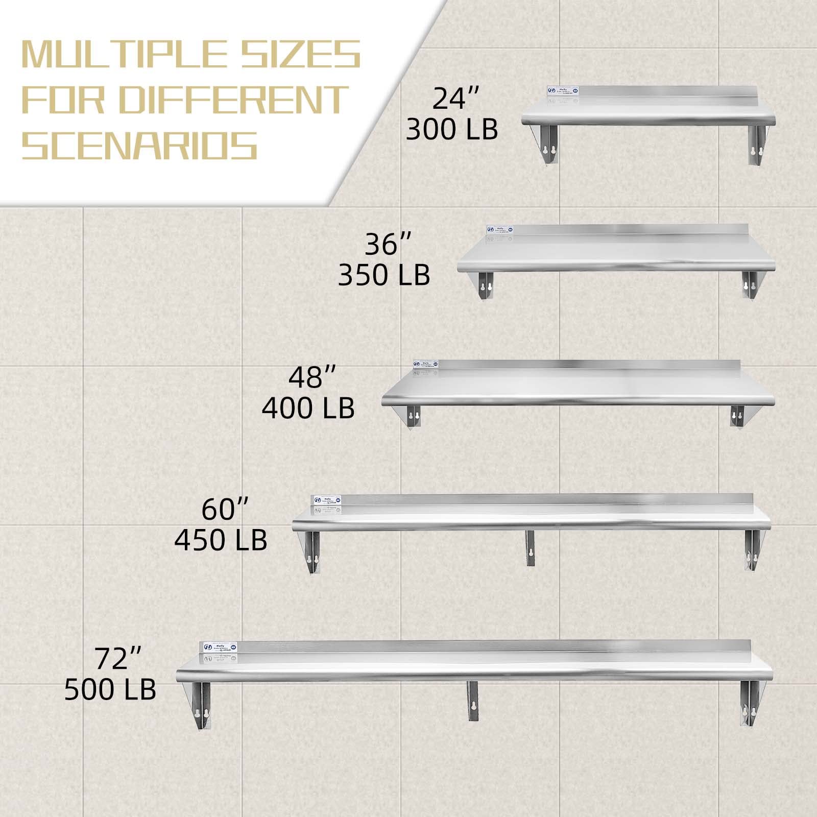 HALLY SINKS & TABLES H Stainless Steel Shelf 18 x 72 Inches, 500 lb, Commercial Wall Mount Floating Shelving for Restaurant, Kitchen, Home and Hotel