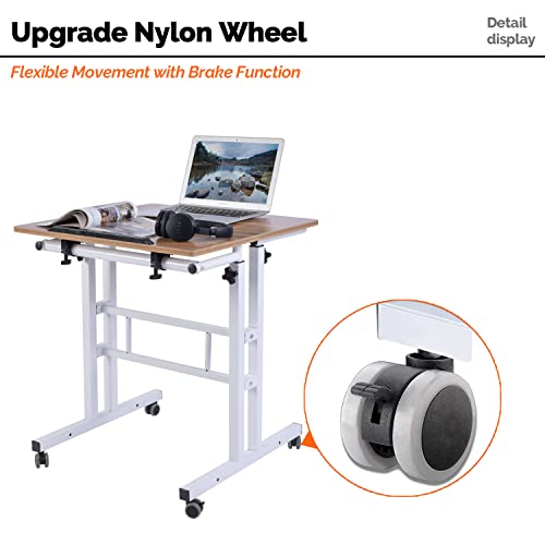 AIZ Mobile Computer Desk with Rolling Wheels for Home Office Workstation, Portable Laptop Tall Table for Standing or Sitting, Adults or Children,Oak