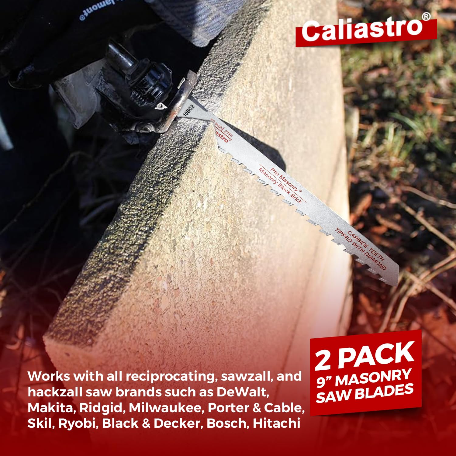 9-Inch Brick, Masonry, Porous Concrete, Engineered Stone Saw Blade for Reciprocating/Sawzall Saws - 2-Pack - Caliastro