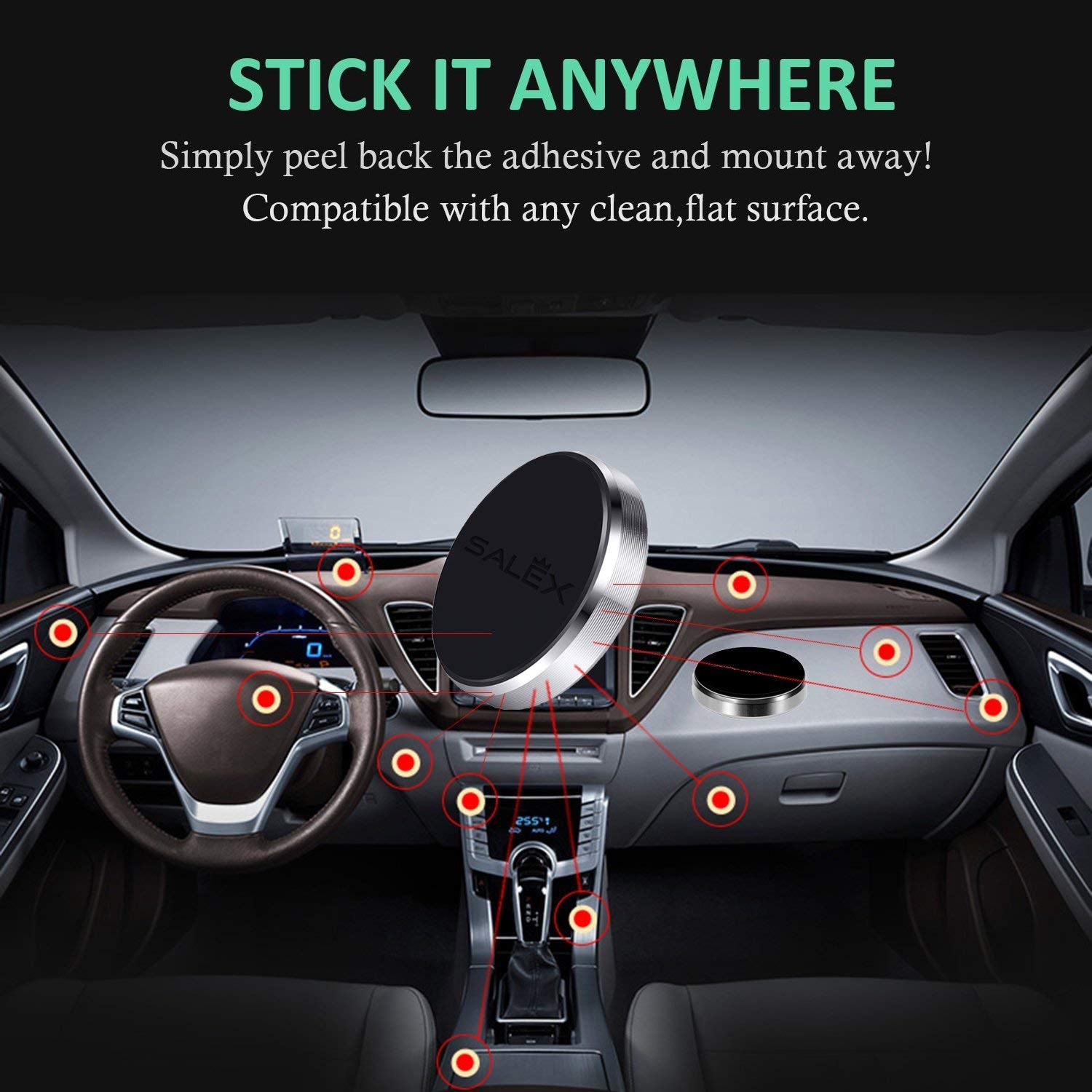 Magnetic Phone Mount 4 Pack. Black Flat Cell Phone Holder for Car Dashboard, Wall, Truck. Universal Stick on iPad Wall Magnet Mount for Tablets. Wall Low Profile Magnetic Car Mount for iPhone.