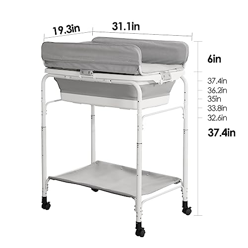 2-in-1 Baby Changing Table, Diaper Changing Station with Safety Belt,Portable Diaper Changing Table Height Adjustable Baby Changing Station for Infant and Newborn