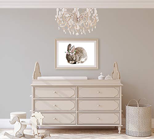 Bashful Bunny Floral Crown 11x17 (Unframed) Baby Nursery Wall Decor Prints (Option 1)