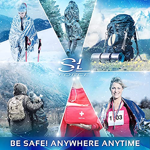 SLFORCE Emergency Blankets for Survival, 4 Pack of Gigantic Space Blanket. Comes with Four Extra-Large Mylar Blankets, Compass, and Zipper Bag. The Best Thermal Space Blankets (4, Green, Extra Large)