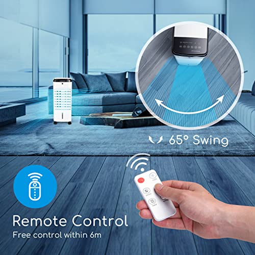 Aigostar Portable Evaporative air cooler, Portable Air Conditioner with Double Water Tank, 3 Modes w/Cooling & Humidification, 12H Timer & Remote Control Ultra-quiet Swamp cooler for Home & Office