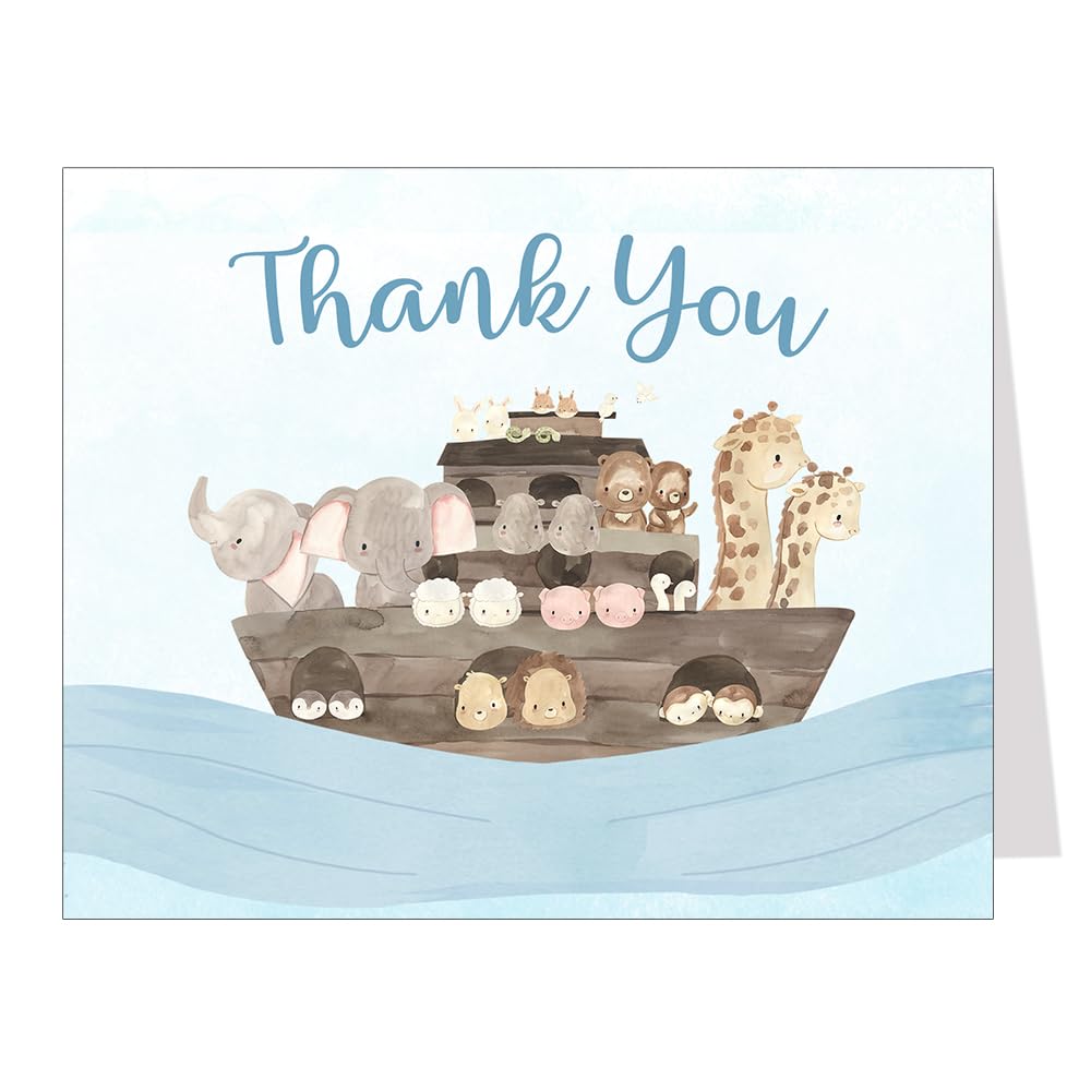 The Invite Lady Baby Shower Thank You Cards Noahs Ark Notecards Notes Blank Inside With Envelopes (24 Count)