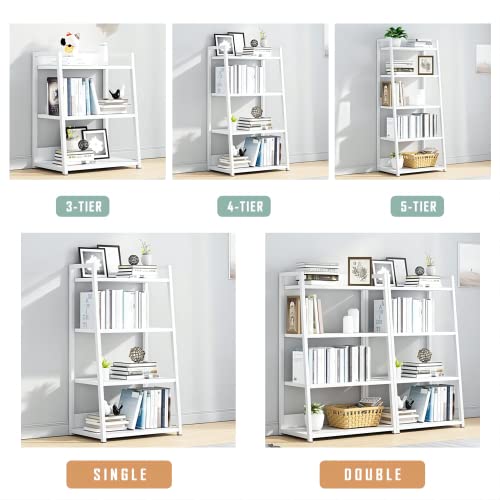 IOTXY 4 Tier Open Bookshelf - Steel and Wood Display Stand, 50CM Width Floor-Standing Bookcase, White