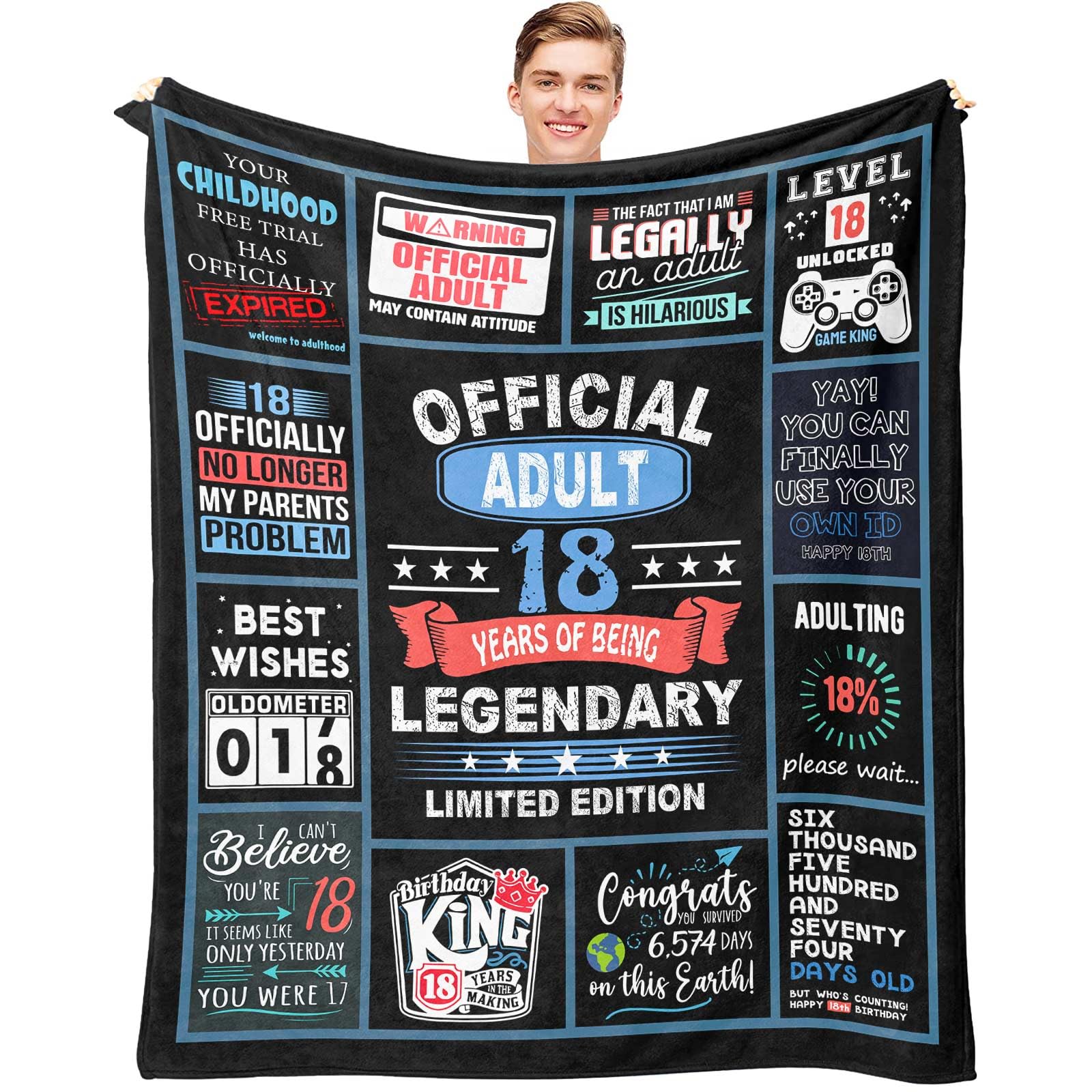 18th Birthday Gifts for Boy, 18 Year Old Boy Birthday Gifts, Gifts for Boy Turning 18, 18 Birthday Gift Ideas Throw Blanket 60 x 50 Inch, Gifts for 18 Year Old Male, 18 Birthday Decorations for Men