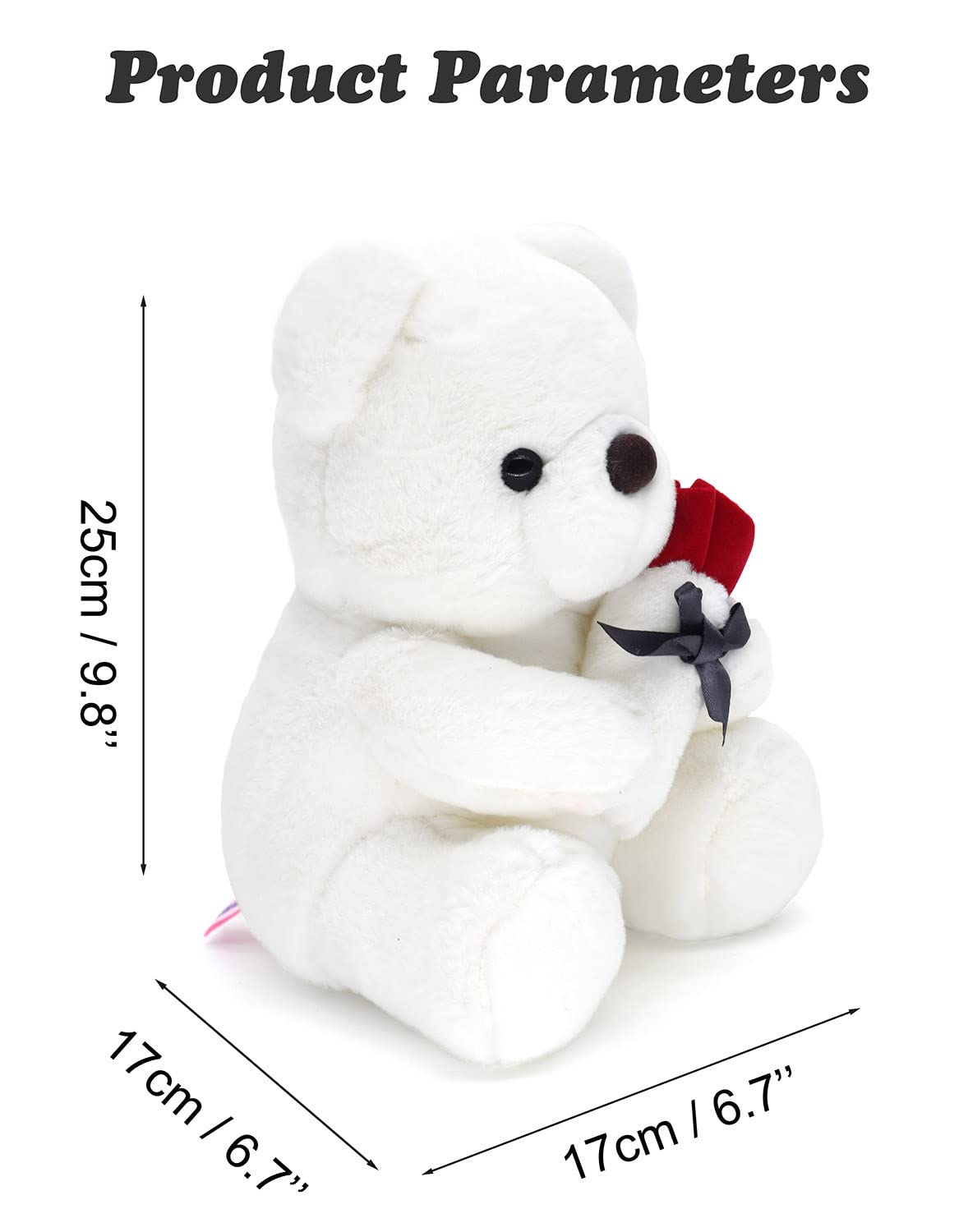 9.8'' Teddy Bear with Rose, Soft Plush Bear Doll Stuffed Animal Toys Valentines Day Decor Gifts for Her/Girlfriend Lover Mom Kids (White)