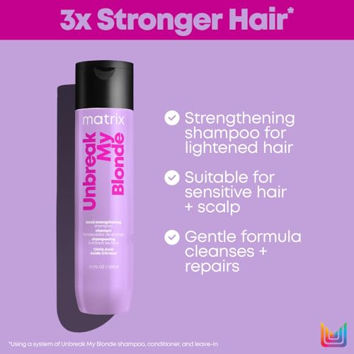 Matrix Unbreak My Blonde Strengthening Shampoo | Repairs and Adds Softness and Shine | For Damaged, Lightened and Over Processed Hair | Sulfate-Free | Packaging May Vary | 10.1 Fl. Oz. | Vegan