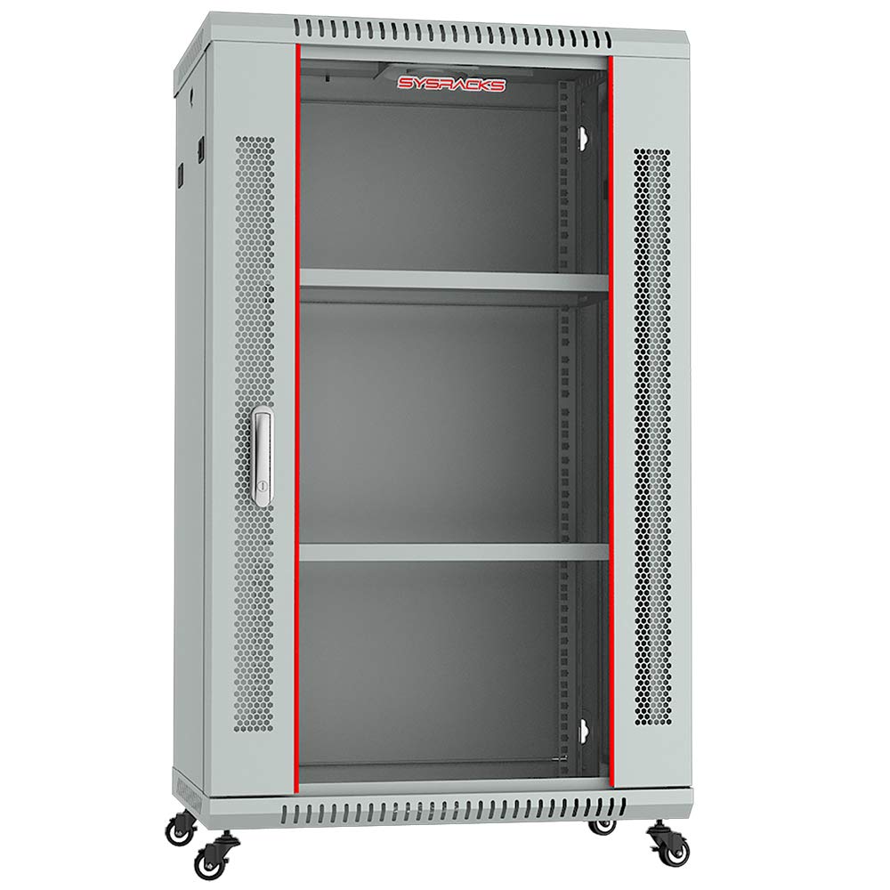18U Wall Mount Gray IT Network Server Rack Cabinet Enclosure 24 Inch Depth-2 Shelves-8-Way PDU-Fan-Casters-Hardware