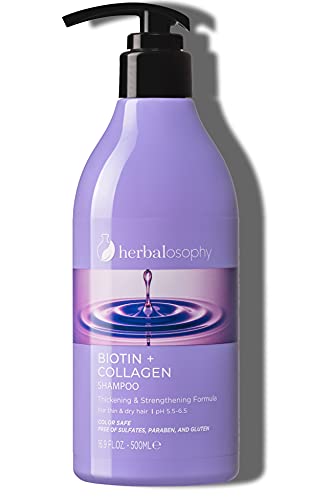 Herbalosophy 16.9 Fl Oz Biotin & Collagen Shampoo, Hair Growth Thickening Shampoo, Repair Dry, Damaged Thinning Hair, Infused with Vitamin B7 & Argan Oil, Free of Sulfate, Parabens and Gluten