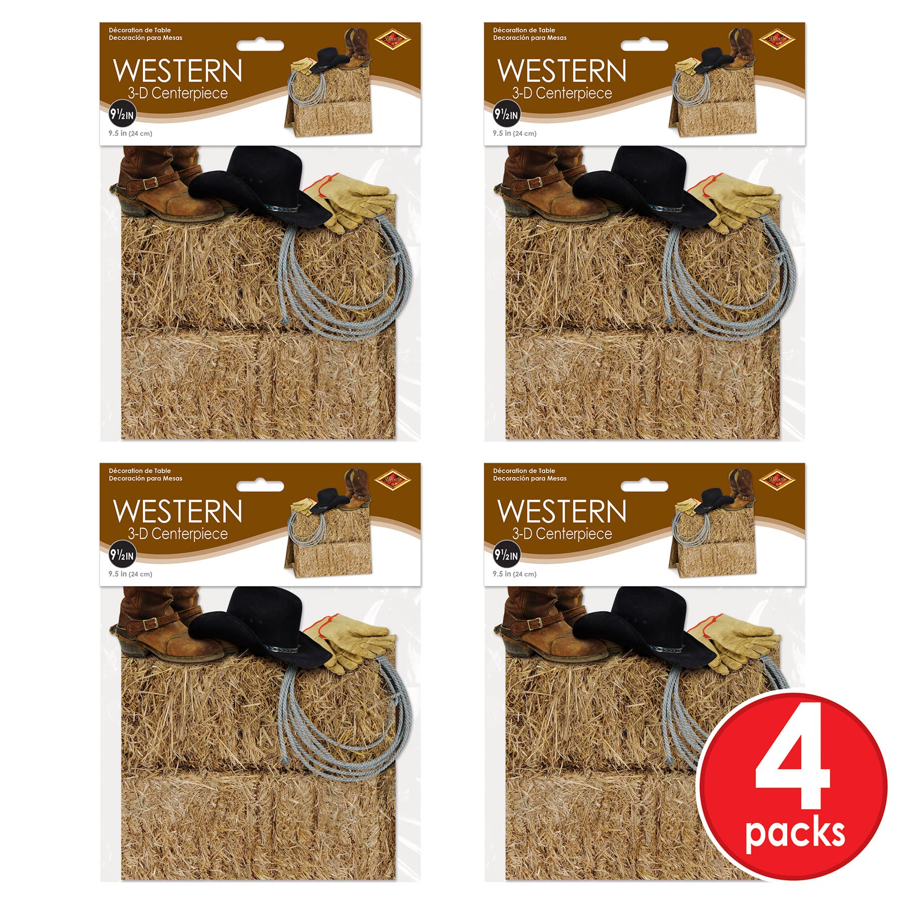 Beistle 3-D Western Centerpieces, 9.5" Tall, Set of 4 - Desert-Themed Table Decoration, Cowboy Old Wild West Birthday Parties
