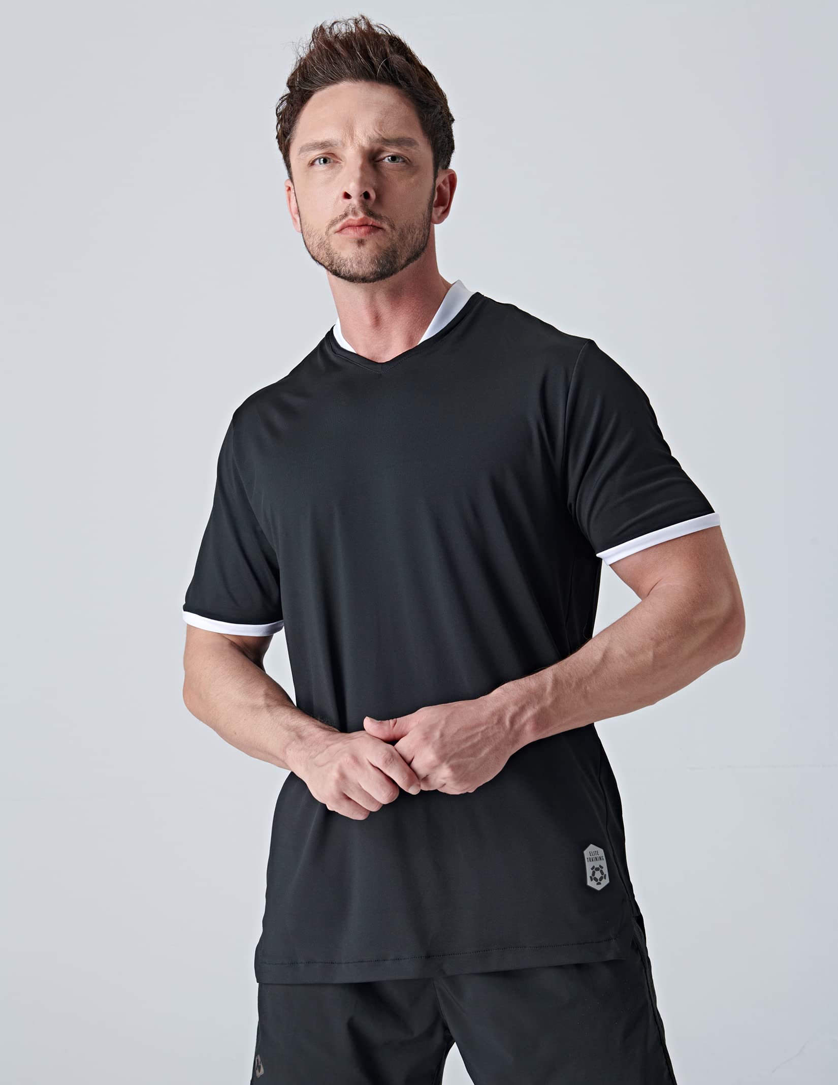 2 Pack Mens Soccer Shirts Sports Jersey Black/White Dry Fit Athletic Training Tees (Set 1, Medium)