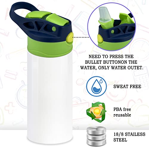 AiHeart 12oz Sublimation Stainless Steel Sippy Cup with Sublimation Shrink Wrap, Double-Wall Vacuum Insulated Children's Water Cup with Handle and Straw, Great DIY Gift for Kids (Blue)
