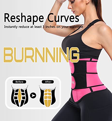 ANGOOL Neopren Waist Trainer for Women,Workout Plus Size Trimmer Belt Sauna Sweat Corset Cincher with Zipper L Pink