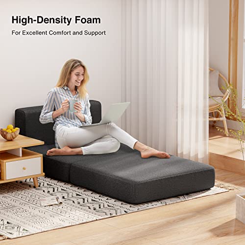 Aiho Sleeper Sofa Bed, Memory Foam Futon Sofa Bed, Floor Sofa Convertible Chair Bed Couch Bed, Modern Linen Fabric Removable Cover, for Living Room/Apartment/Loft, Dark Grey