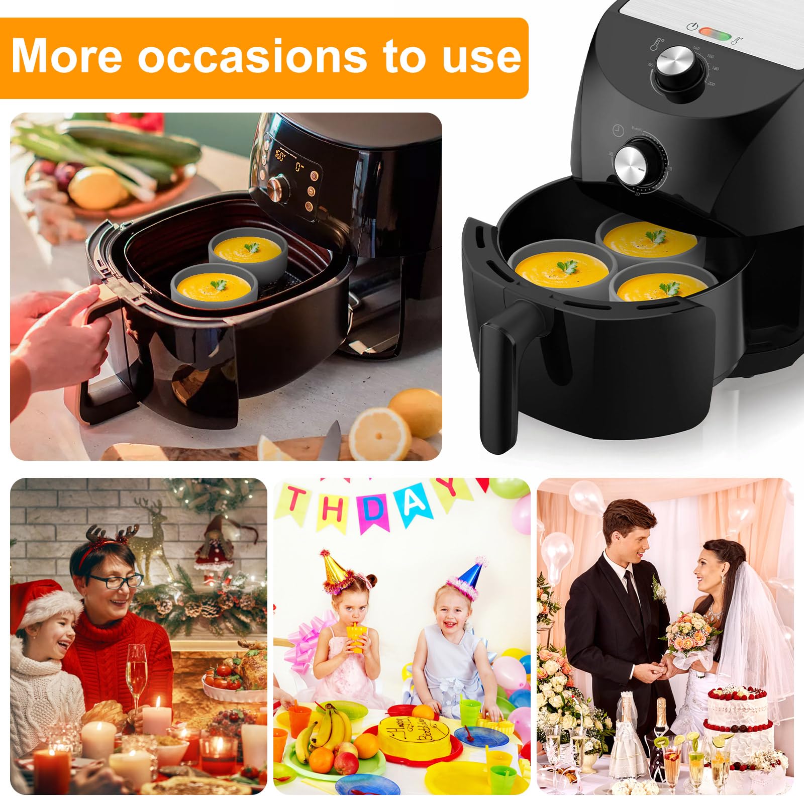 3Pcs Air Fryer Egg Mold, Reusable Egg Bite Maker, Nonstick Silicone Egg Molds, Microwave Egg Cooker, Silicone Egg Poacher Cups, Air Fryer Dash Egg Cooker, Air Fryer Accessories for Oven, 4×1.3inch