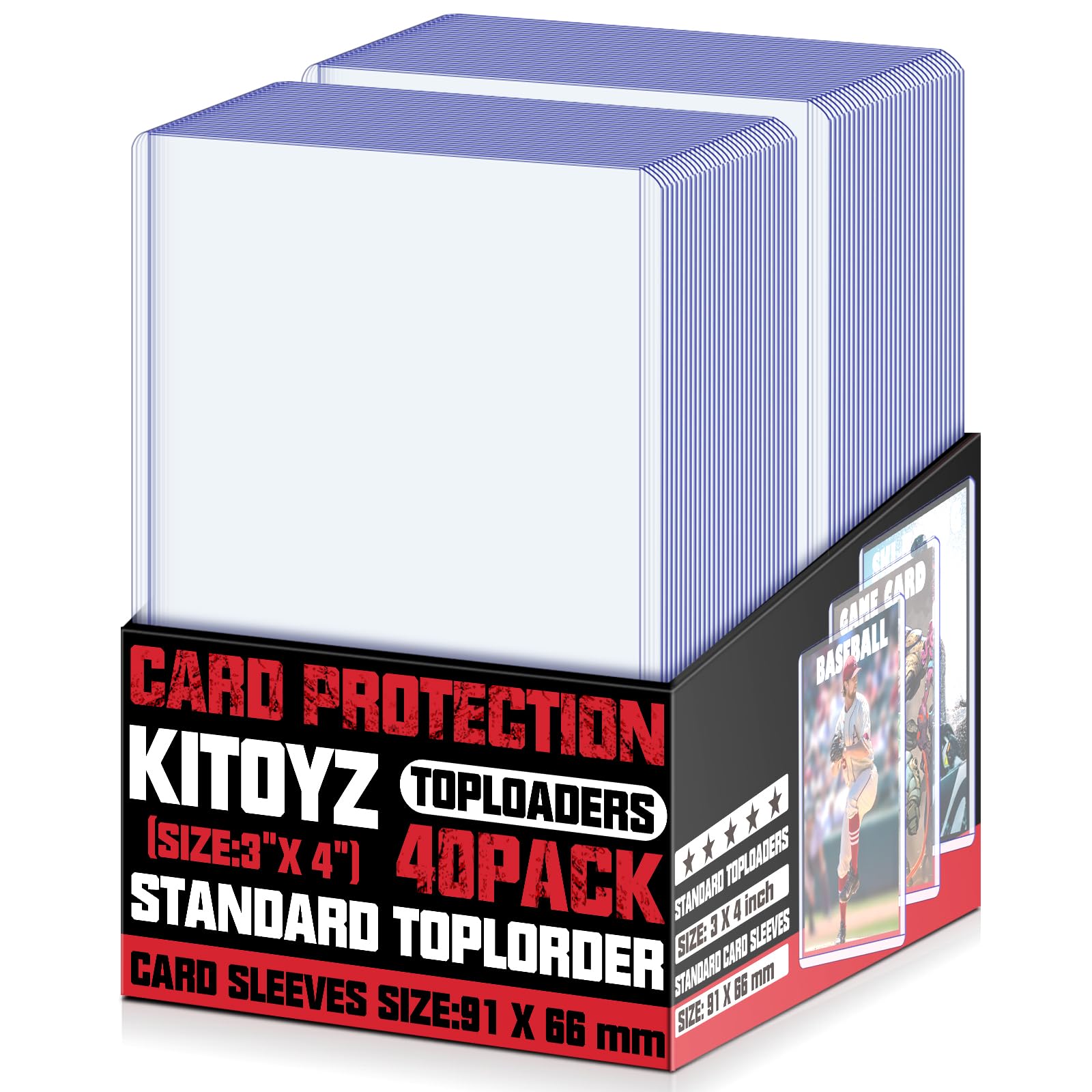40 Count TopLoaders Card Sleeves for Trading Cards, Baseball Card Sleeves Holder Card Protectors Hard Plastic Top Loaders Fit for Game Cards, Sports Card