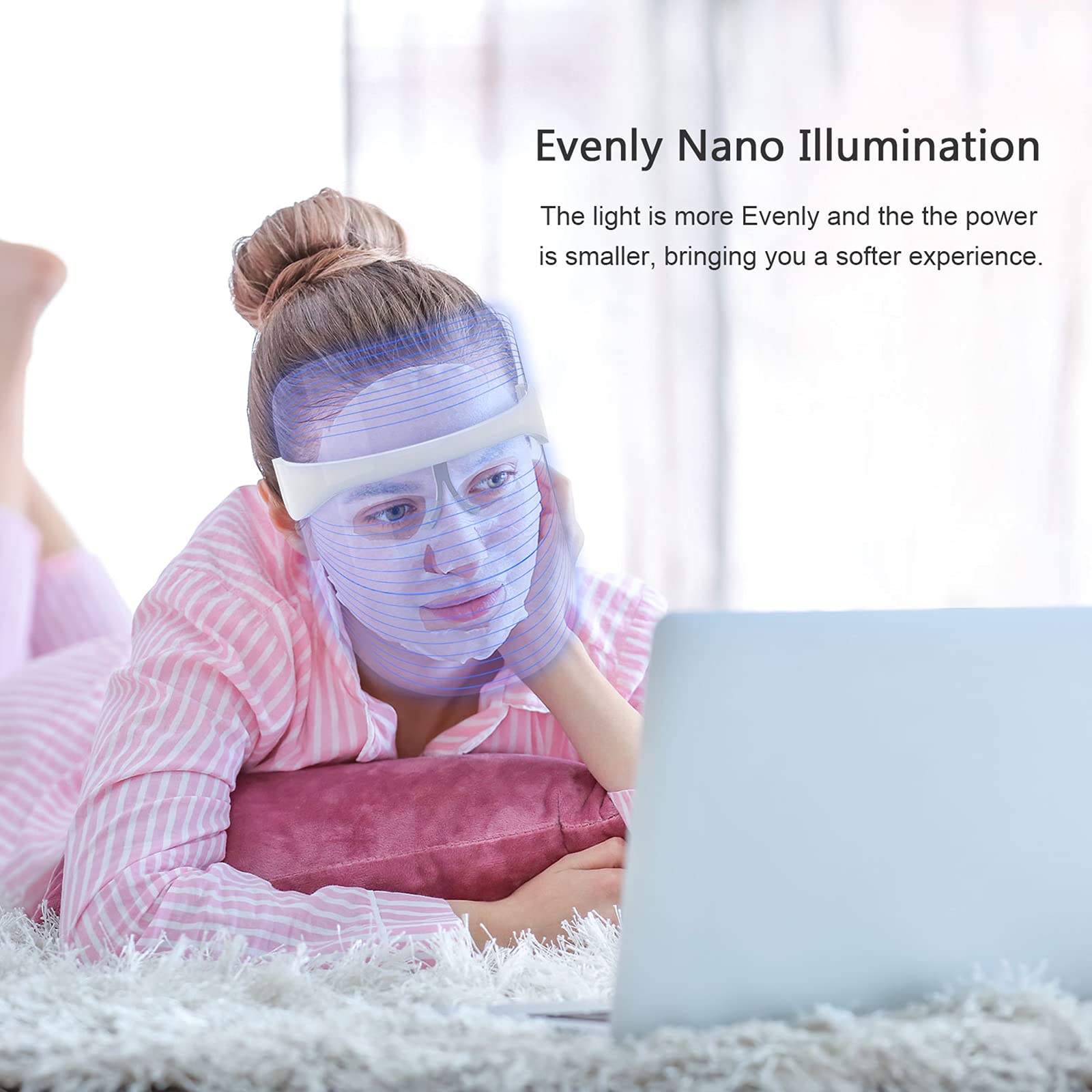 NUFR LED Light Facial Mask, 3 Colors Light Facial Photon Beauty Device for Facial Rejuvenation, Anti Aging