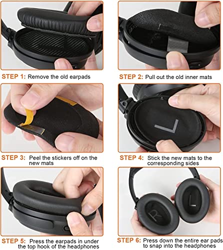 Aiivioll QC45 Replacement Ear Pads Cushions Earpads for Bose QC45 Wireless Headphones Softer Leather High-Density Noise Cancelling Foam,Earpads Repair Part(Black)