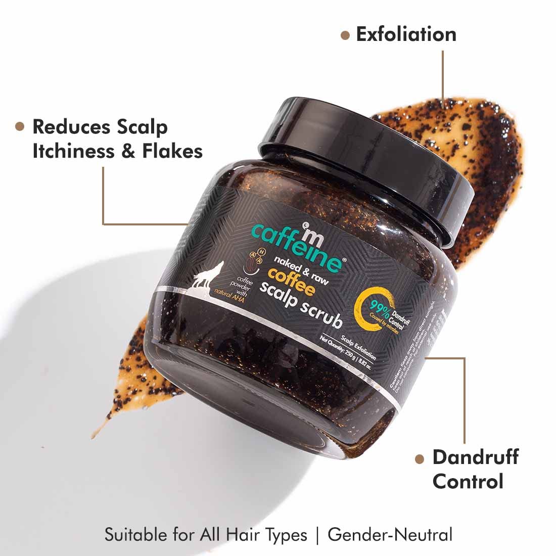 mCaffeine Naked and Raw Coffee Scalp Scrub - Scalp Cleanser Dandruff Removal - Suitable for All Hair Types - Natural Aha - Scalp Exfoliation - 8.82 oz
