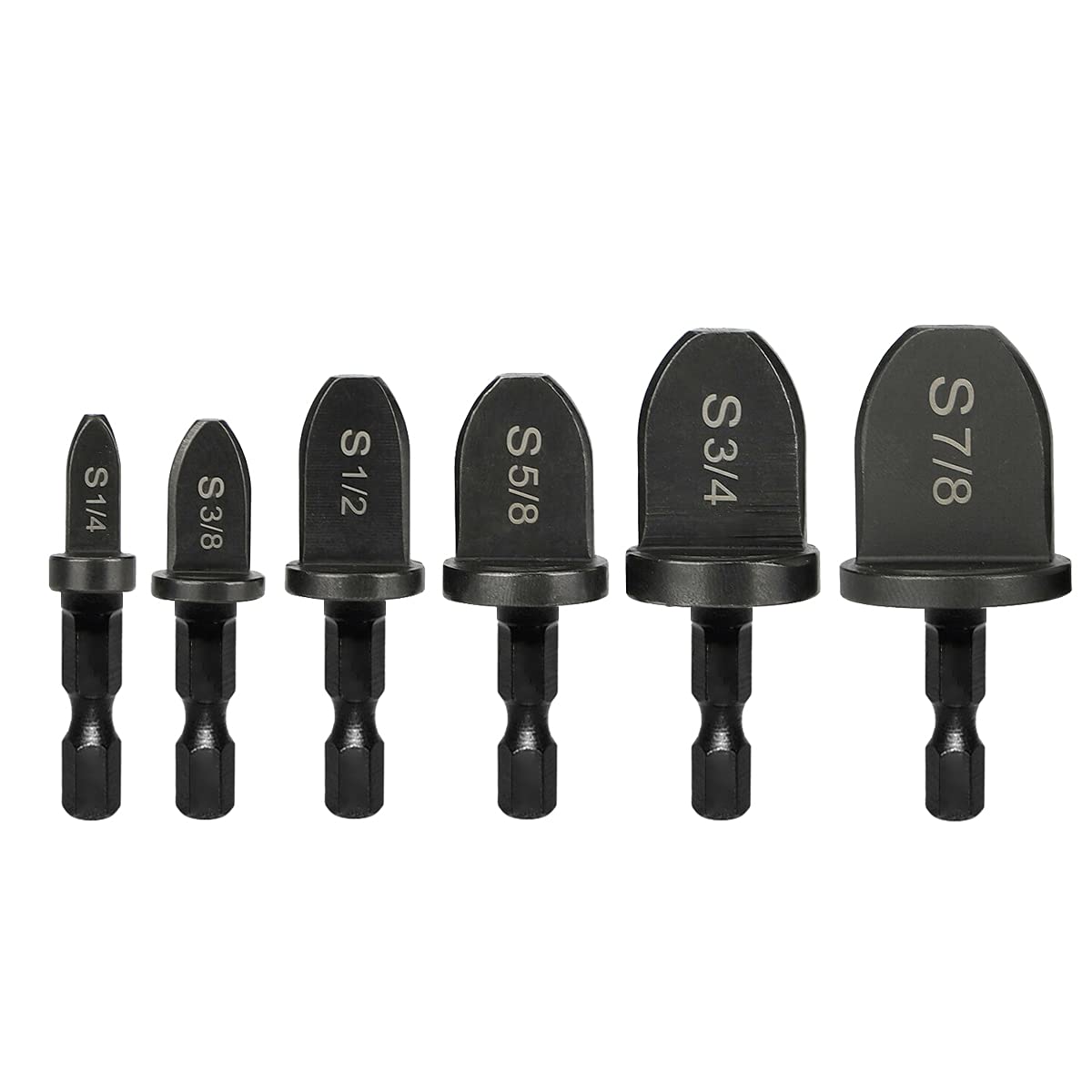 Saipe 6pcs 1/4 Inch Hex Shank Swaging Tool Drill Bit Set Copper Pipe Flaring Tool Air Conditioner Copper Pipe Swaging Flaring Drill Bits Tube Expander (1/4'', 3/8'', 1/2'', 5/8'', 3/4'', 7/8'')