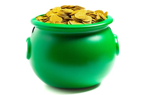 8" St Patricks Day Pot of Gold Decorations Plastic, Green Pot of Gold Cauldron Plastic Bucket Decor for St Patricks Day Table Decorations, & Centerpiece by 4E's Novelty