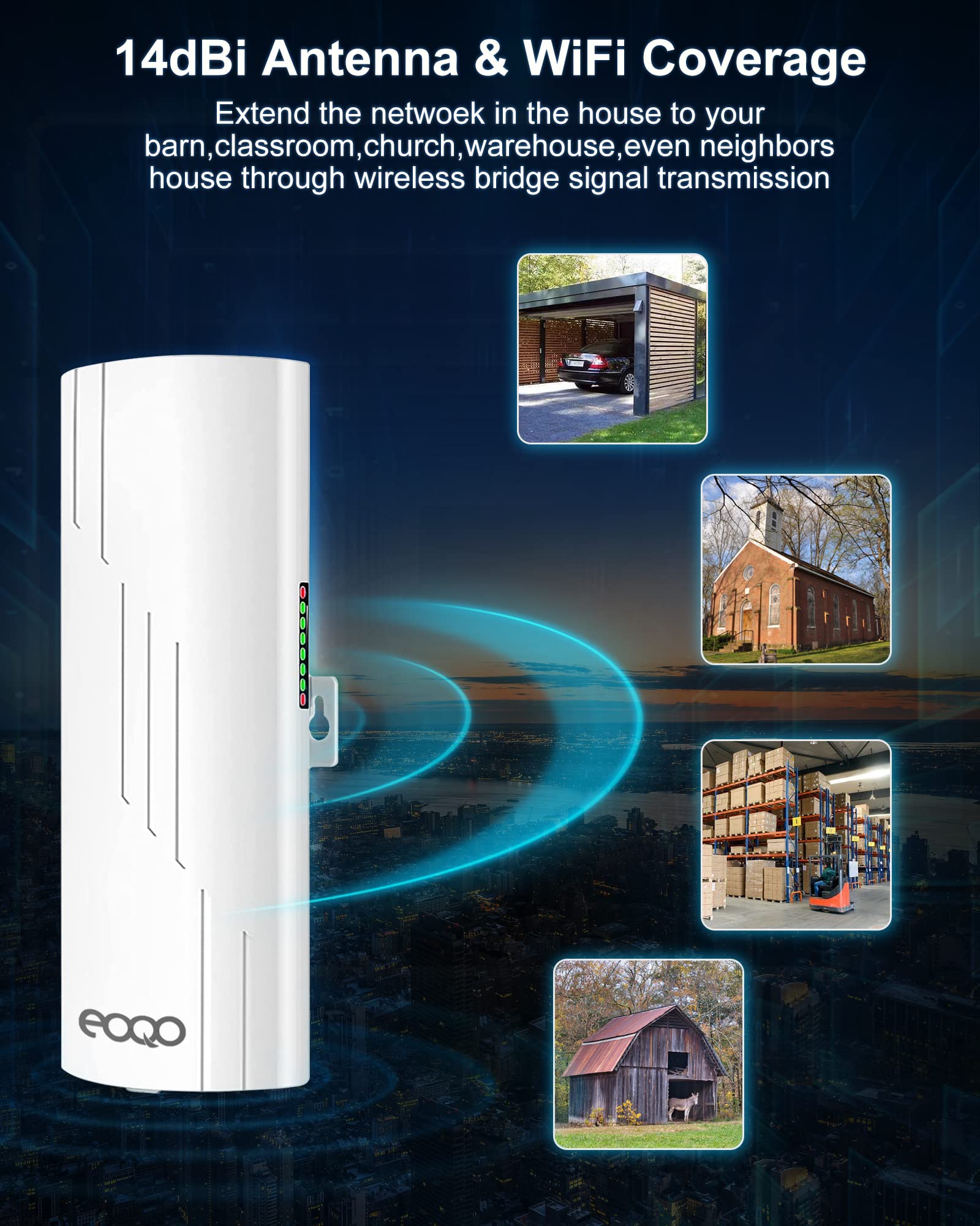 Wireless Bridge Point to Point Outdoor for Starlink Satellite Internet Extension, 5.8GHz 100Mbps Starlink WiFi Extender,Outdoor Access Point, 3KM Ethernet Bridge with 2 RJ45 LAN Port 2-Pack