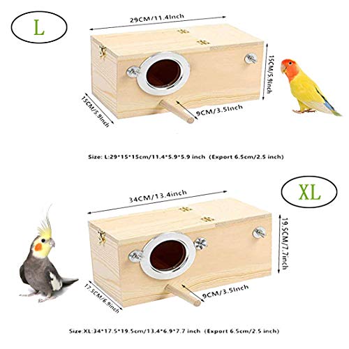 PINVNBY Parakeet Nesting Box Bird House Wood Breeding Box Parrots Mating Box for Lovebirds,Cockatoo,Budgie, Finch,Canary and Medium-Sized Birds(XL)