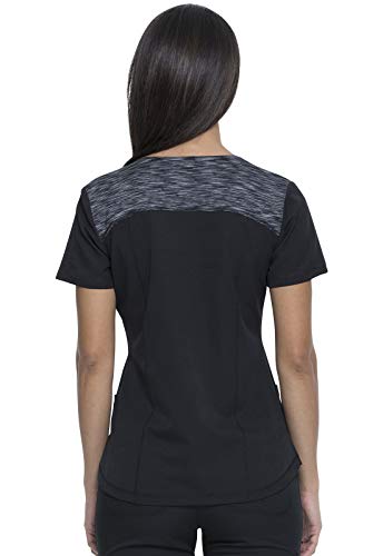 Dickies Dynamix Womens Tops, Athletic-Inspired Mélange V-Neck Scrub Top with Four-Way Stretch and Moisture Wicking DK740, XL, Black/Hot Pink