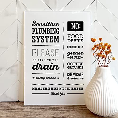 5x7 Inch Sensitive Plumbing Please Be Kind to the Drain Designer Kitchen Sign ~ Ready to Stick, Lean or Frame ~ Premium Finish, Durable