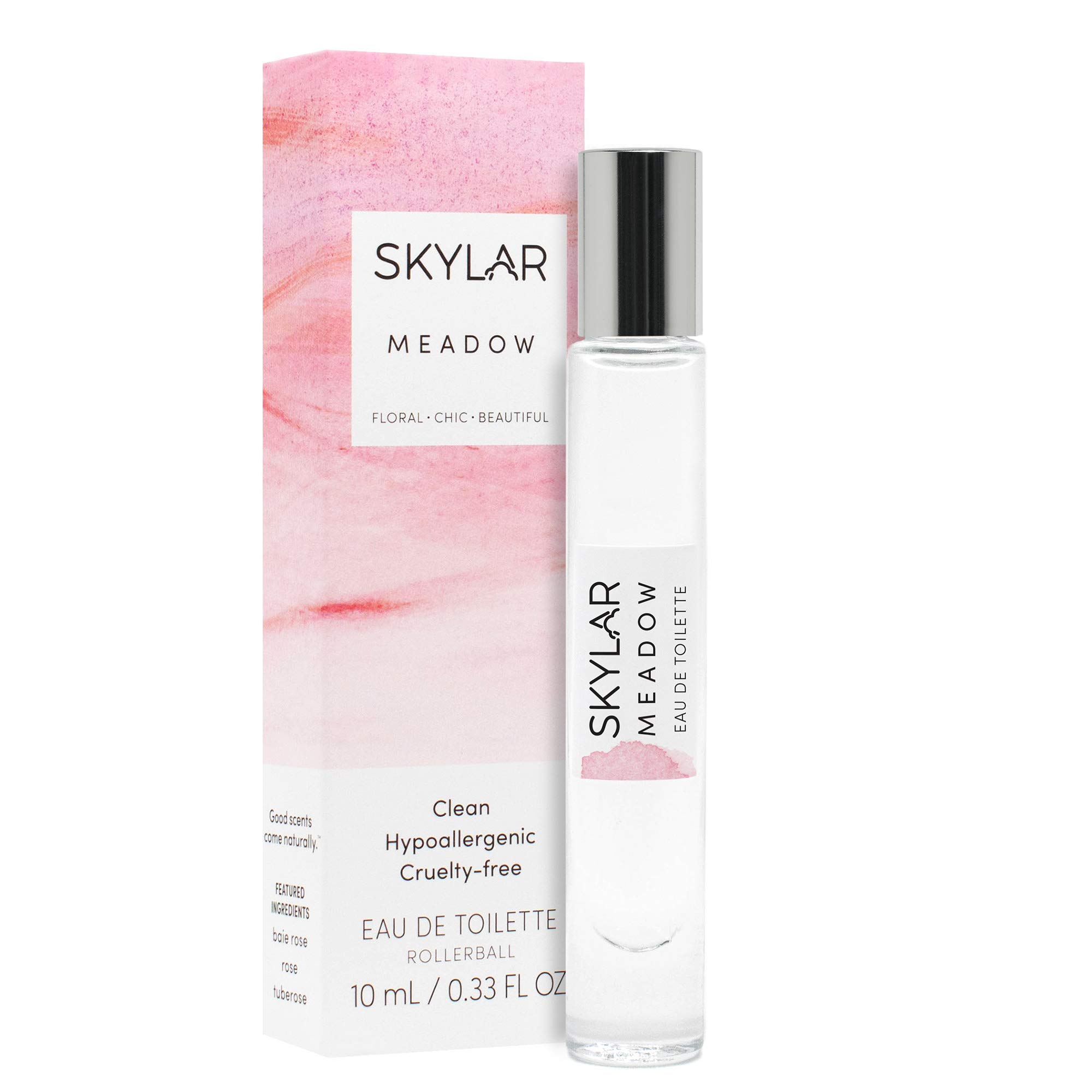 Meadow Perfume By Skylar - Travel-Sized Rollerball - Paraben-Free, Phthalate-Free, Vegan, and Cruelty-Free Fragrance - Floral, Chic, Beautiful - With Notes of Rose and Tuberose (10mL / 0.33 fl oz)
